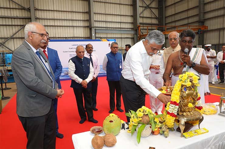 Steel Cutting of Third Cadet Training Ship Held at L&T Shipyard, Kattupalli